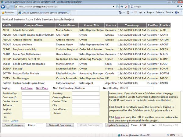 Retire Your Data Center: Figure 6: Try the Live Table Services Sample ...